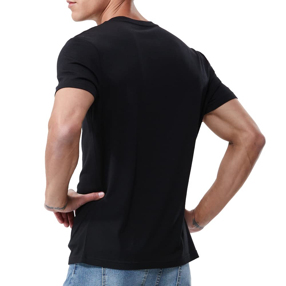 Woolinkin 100% Merino Wool T-Shirt - Men’s Short Sleeve Undershirt - 150 Lightweight Wool Base Layer (as1, Alpha, l, Regular, Regular, Black)