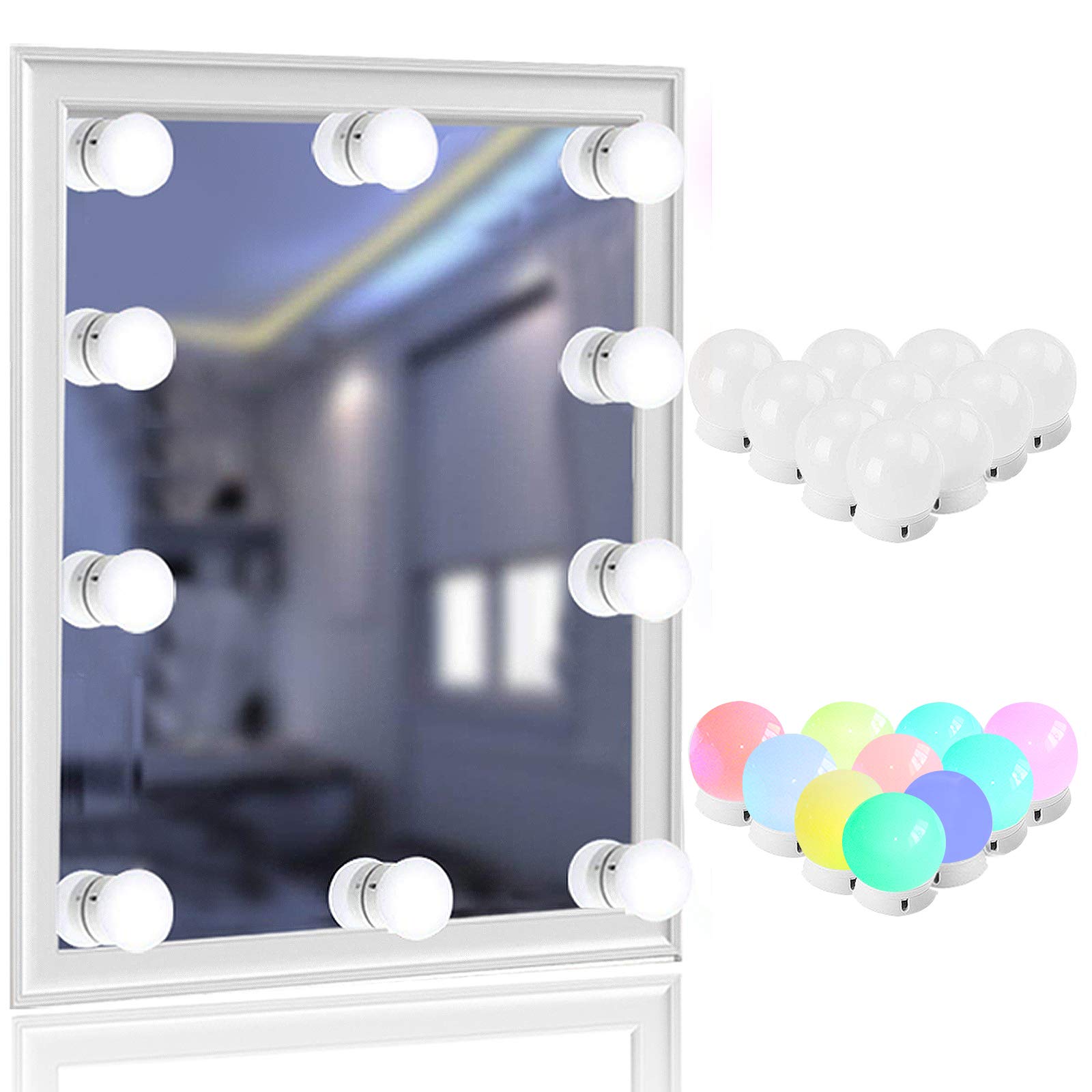 SICCOO Vanity Mirror Light, RGB Colorful DIY Hollywood Style LED Makeup Mirror Lights with 10 Dimmable Light Bulbs,USB Cable, RGB (Mirror Not Include) 1