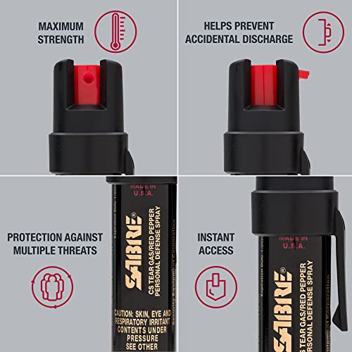 SABRE Advanced Pepper Spray for Self Defense, 3-in-1 Formula with Maximum Strength Pepper Spray, CS Military Tear Gas, UV Marking Dye, Fast Access Easy Carry Belt Clip, 35 Bursts, 0.67 fl oz, 2 Pack