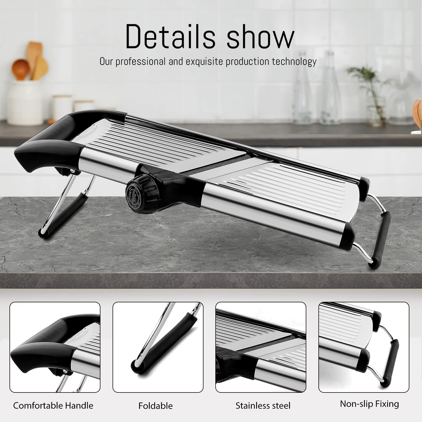 Mandoline Food Slicer, Adjustable Mandoline Slicer for Kitchen, Stainless Steel Mandolin Vegetable Chopper for Potato/Tomato/Onion, Vegetable Slicer Julienne Cutter with Cut-Resistant Gloves