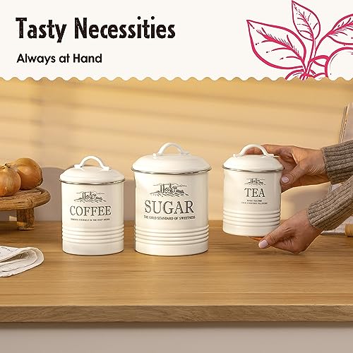 noonberry Kitchen Canisters for Countertop - Set of 3 - Airtight Coffee Tea Sugar Container Set - Country Rustic Farmhouse Canisters Sets for the Kitchen