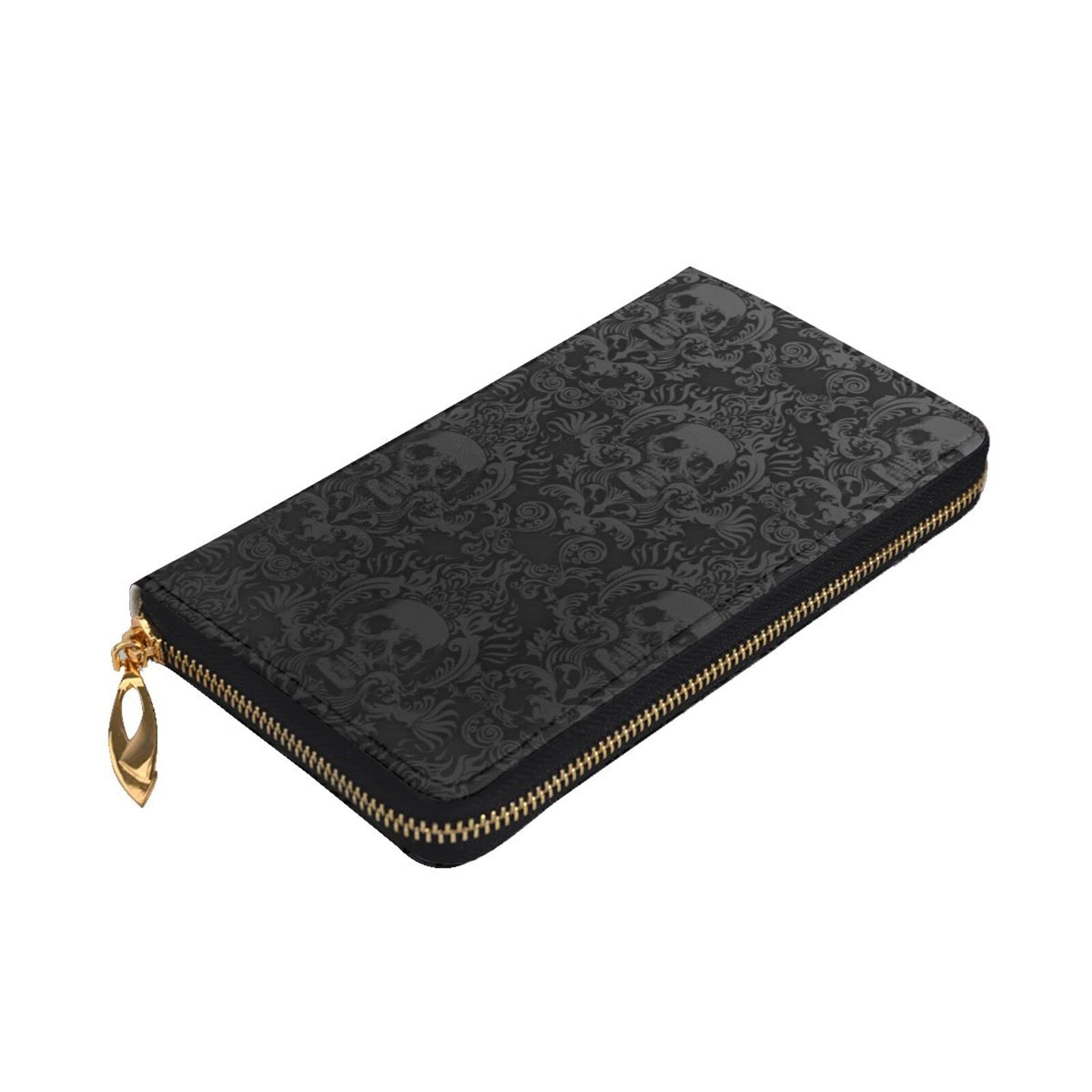 VVTDESA Gothic Wallpaper Skull Print Men'S And Women'S Leather Wallets Clutches And Wallets Soft Leather Print Zip Multi Card Slots