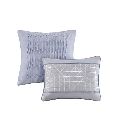 Madison Park Erica Comforter Quilt Combo Set - Modern Luxury Design, All Season Down Alternative Bedding, Matching Shams, Decorative Pillows, Full/Queen(90"x90"), Floral Blue 8 Piece