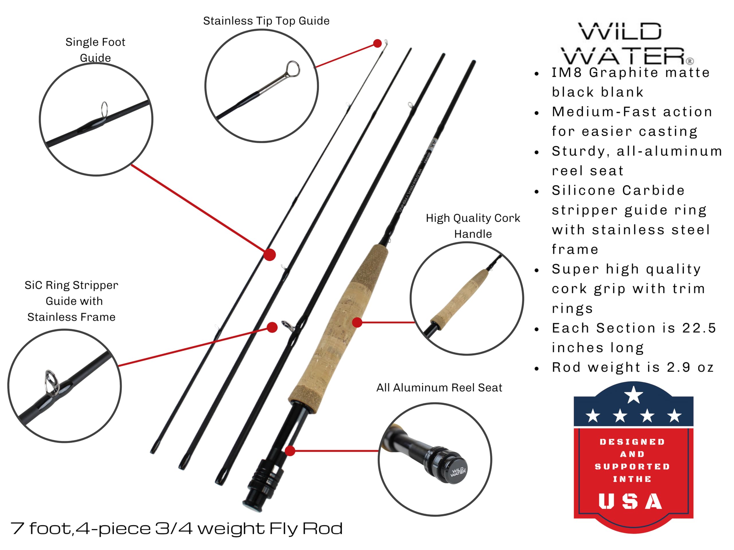 Wild Water Fly Fishing Fly Rod 7 Weight, 11 Foot, 4-Piece