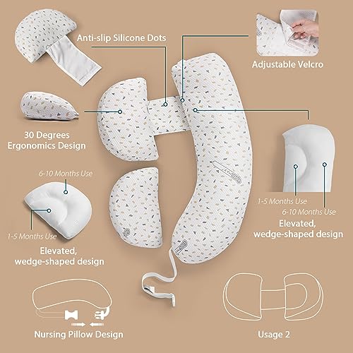 Pregnancy Pillows for Pregnant Women Left Sleeping, Body Maternity Pillows to Support Women's Belly, Back, Legs, HIPS with Detachable and Adjustable Pillow Cover, H Shape Grey