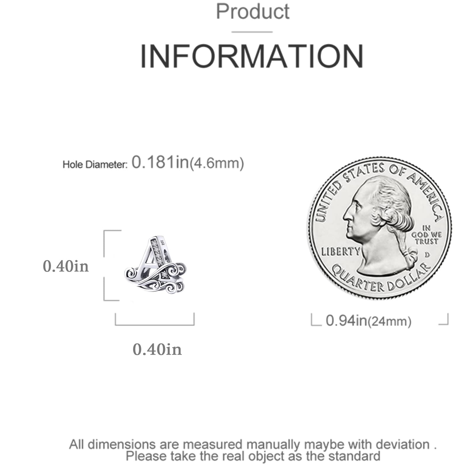 XinYouZhi Initial A-Z Letter Beads 925 Sterling Silver Alphabet Dangle Charms with Cubic Zirconia