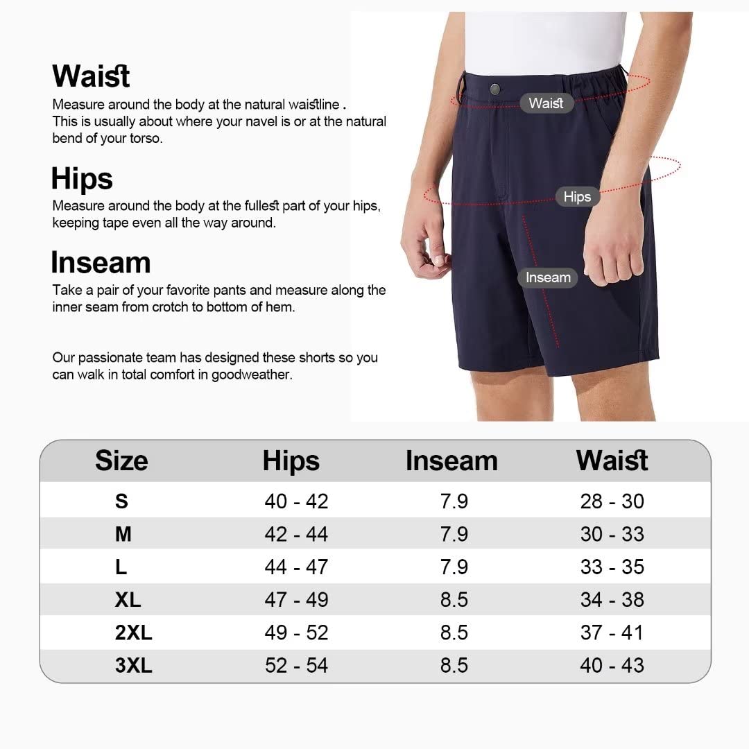 SURFEASY Men's Stretch Golf Work Shorts Dry Fit Lightweight Flat Front Cargo Hiking Casual Short(Navy,M)