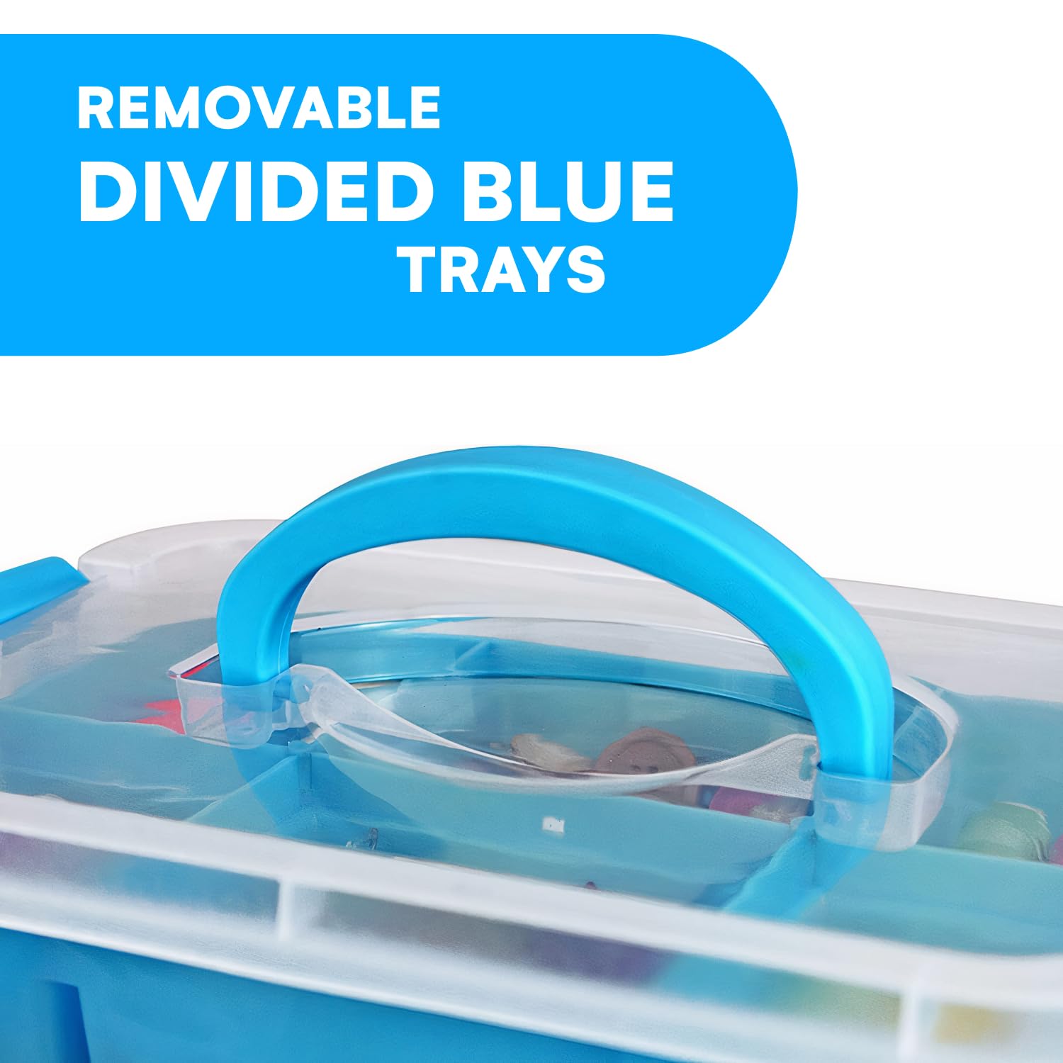 Multi-Compartment Stackable Craft Storage Organizer Box with Dividers - Plastic Hobby Art Organizer Storage Containers, Beads, Sewing Supplies, and Jewelry Making - Craft Organizers Container (Blue)