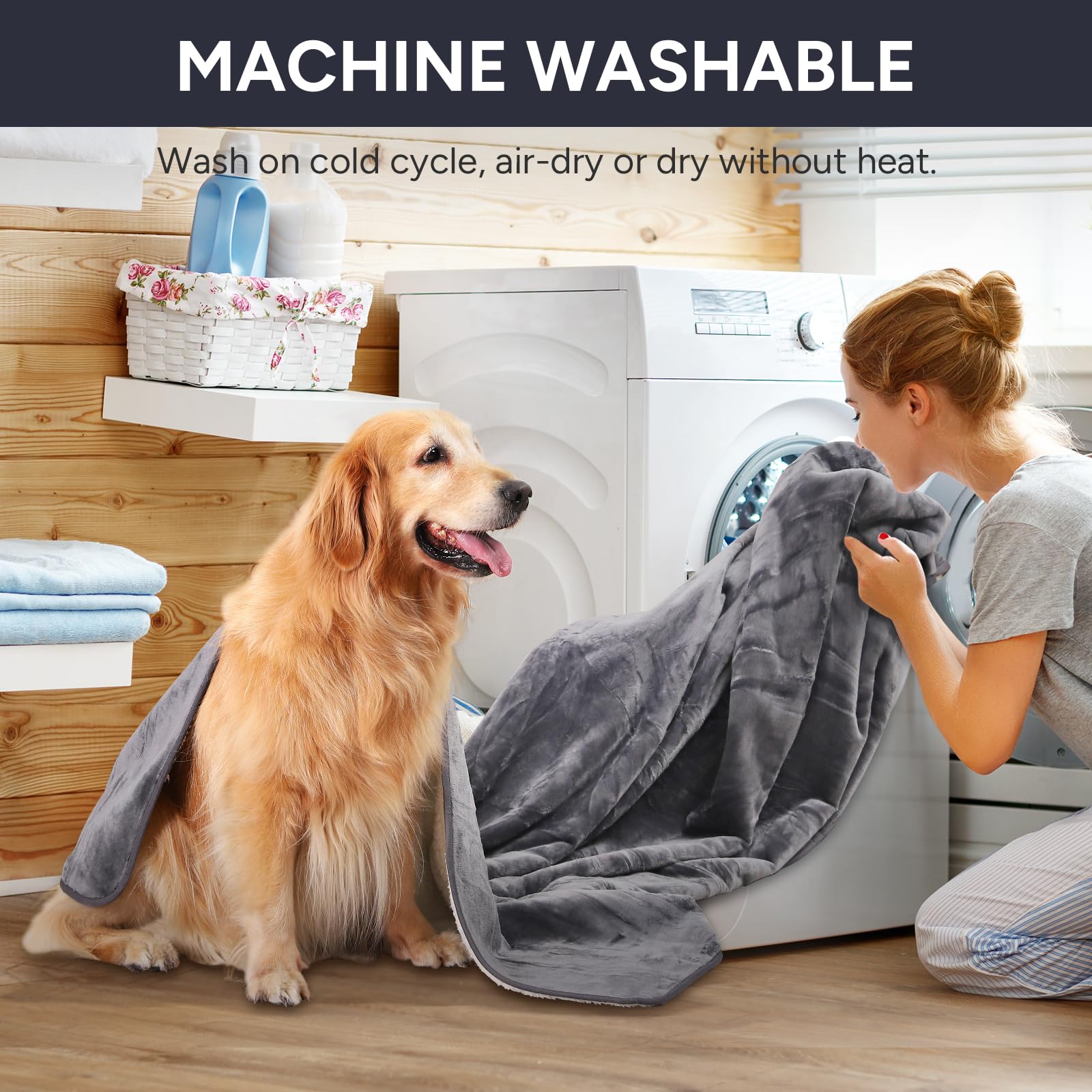 Walverdant Waterproof Dog Blanket for Large Dogs, Dog Bed Cover for Bed Couch Sofa, Liquid Pee Proof Pet Blanket Washable, Soft Reversible Sherpa Fleece Blanket Furniture Protector(Gray, 80"x 60")