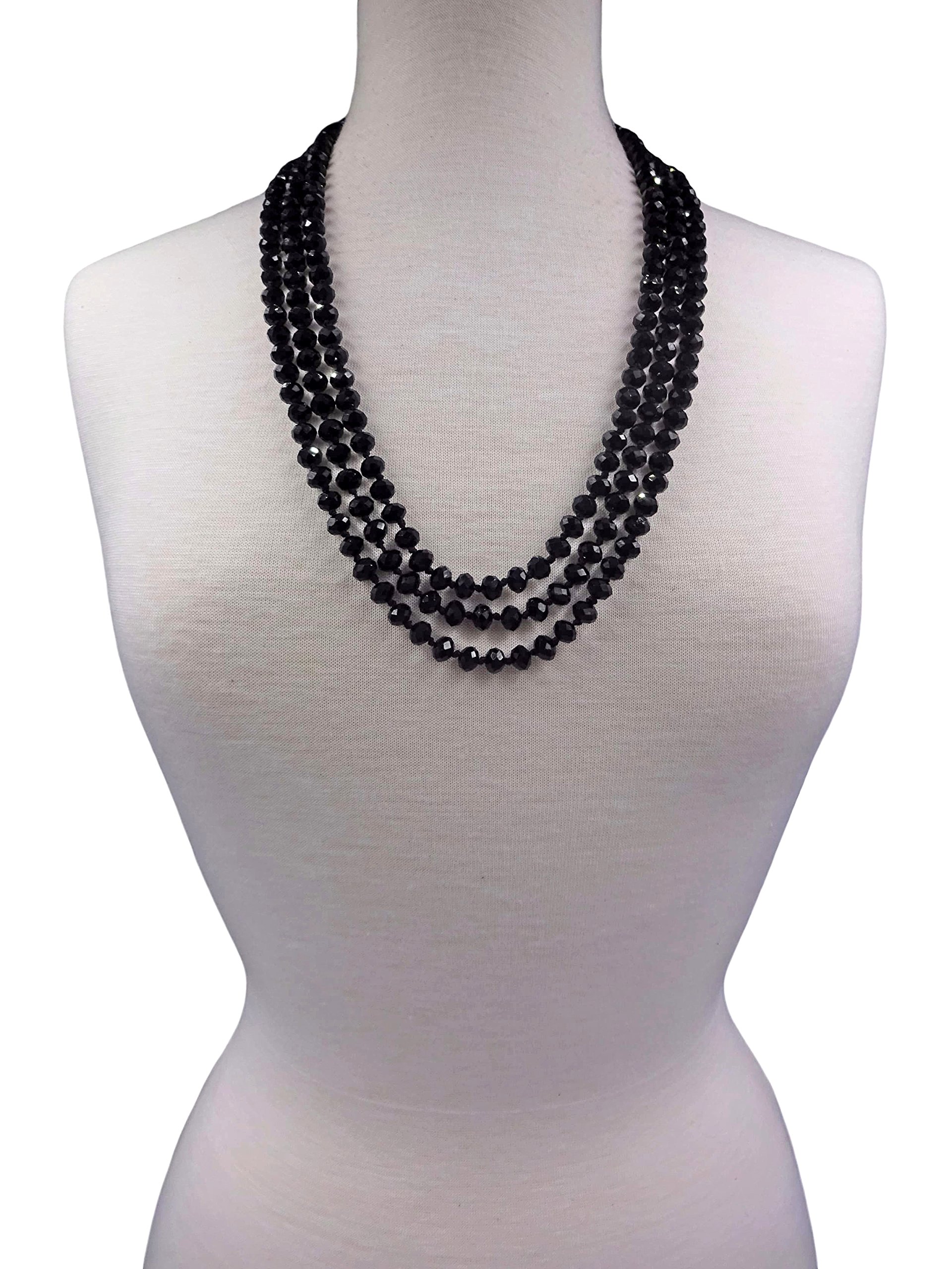 MGR MY GEMS ROCK! Long Endless Beaded Statement Crystal Necklace in Jet Black.