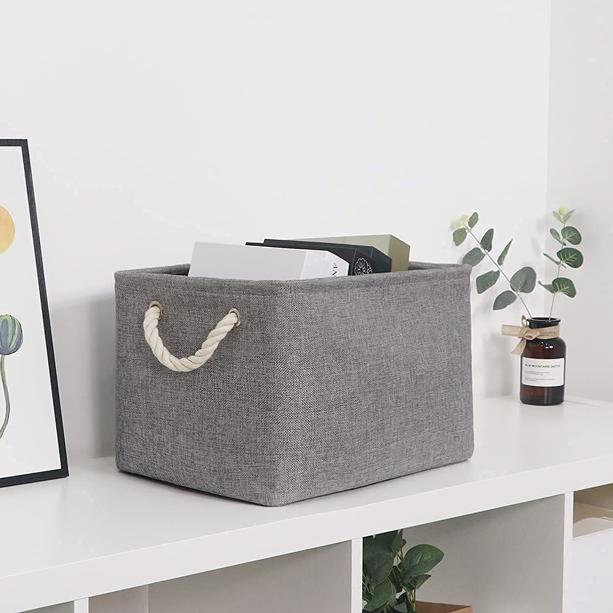Small Baskets for Shelves(6pack) Fabric Storage Baskets, Empty Gift Baskets with Rope Handles, Decorative Foldable Storage Baskets for Organizing Home Closet & Office (Gray, 11.8β x 7.8β x 5.1β)
