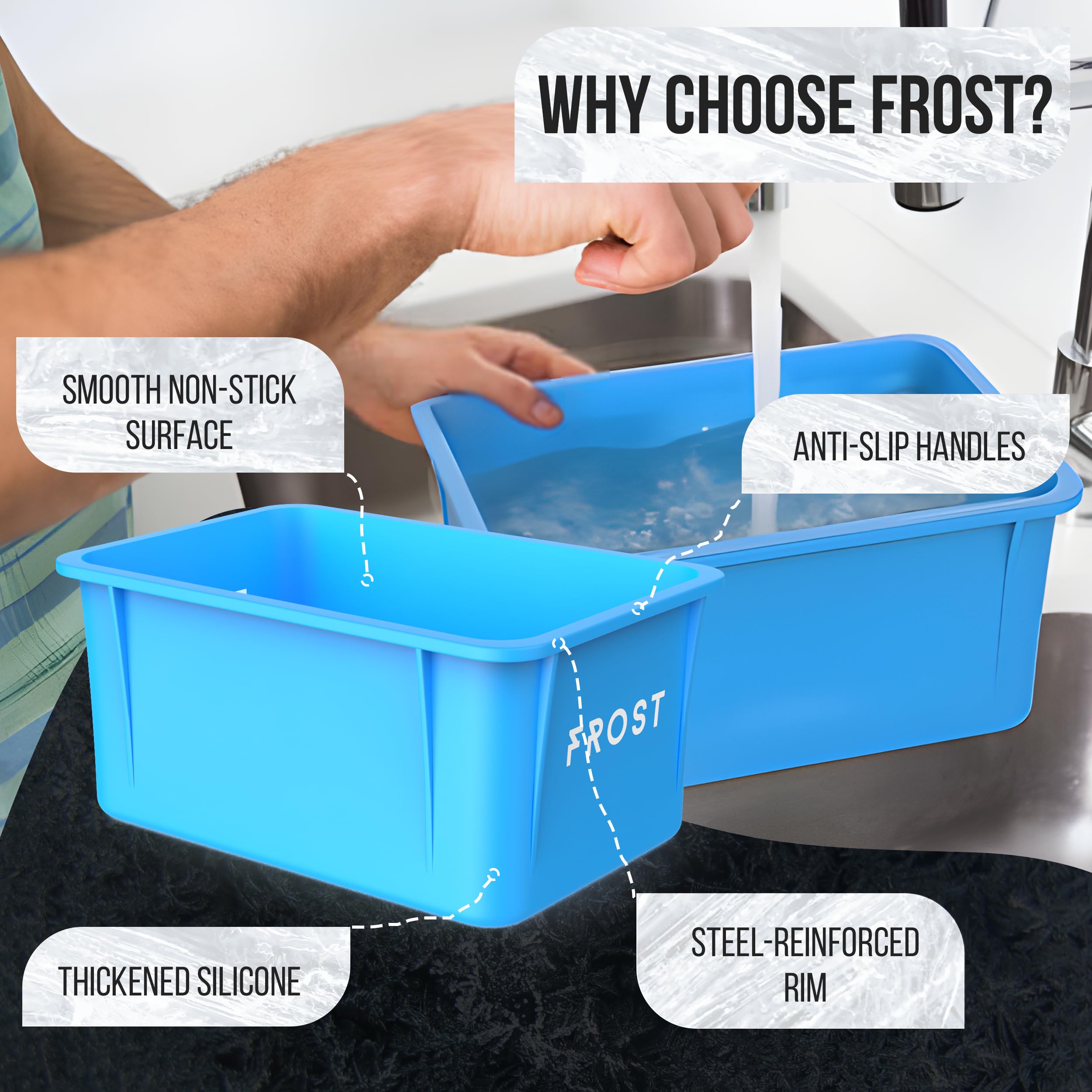 XXL Ice Block Mold with Reinforced Steel Rim - Makes 13lb Ice Blocks for Cold Plunges - Ice Baths at Home - Heavy Duty Extra Thick Extra Large Rectangle - Icy Blue - by FROST TUB