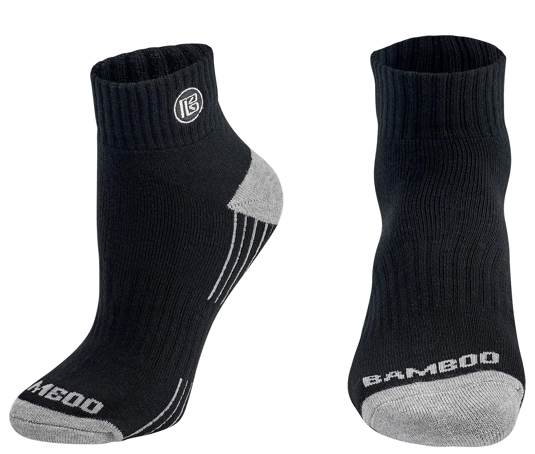 Premium Bamboo Crew Work Socks- Quarter High Moisture Wicking, Odor Eliminating Black Quarter Crew Socks for Men Size 9-12 - 3 Pair