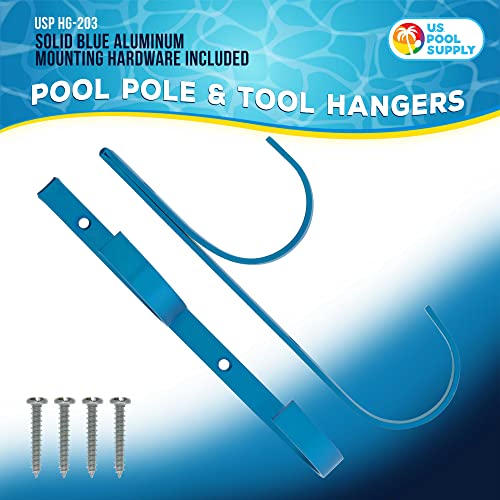 U.S. Pool Supply Set of 2 Blue Aluminum Pool Hangers for Telescopic Poles - Store Poles with Nets, Vacuums, Hoses & Attachments - Organize Swimming Pool Area, Accessory Equipment