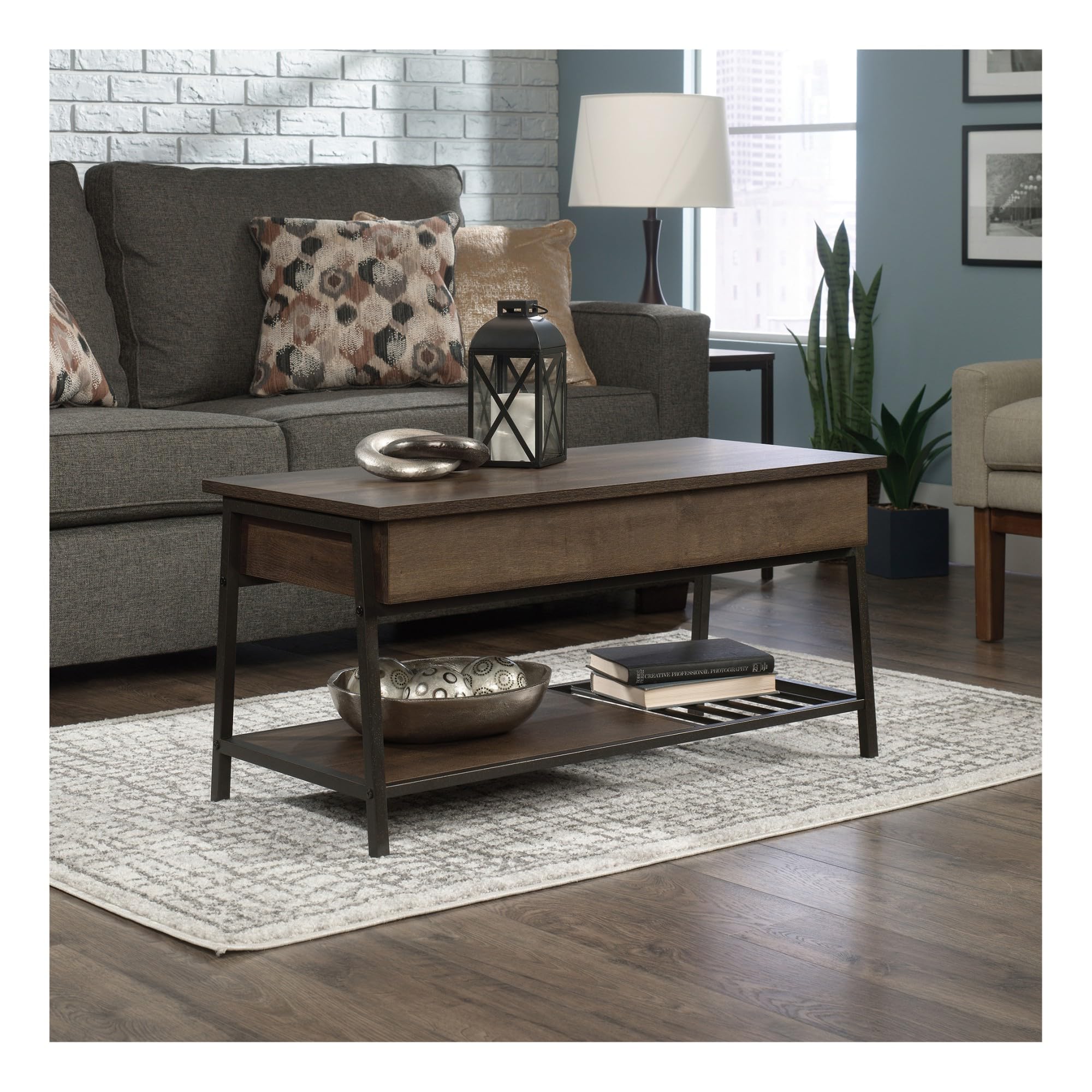 Sauder North Avenue Lift-top Coffee Table, L: 37.01" x W: 17.01" x H: 18.07", Smoked Oak Finish