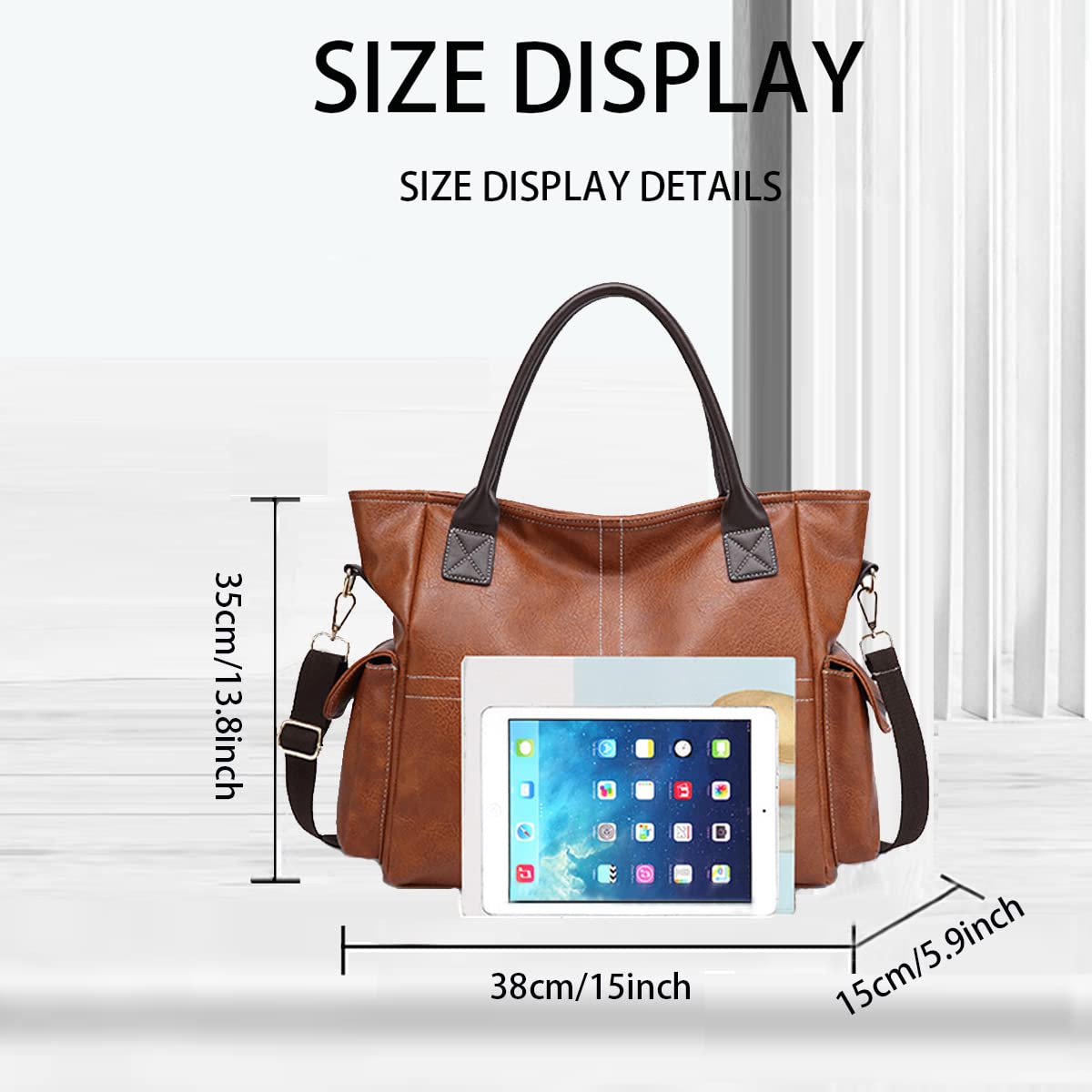 Women Top Handle Satchel Handbags Large Purses Faux Leather Tote Bag School Shoulder Bag with External Pocket (black)