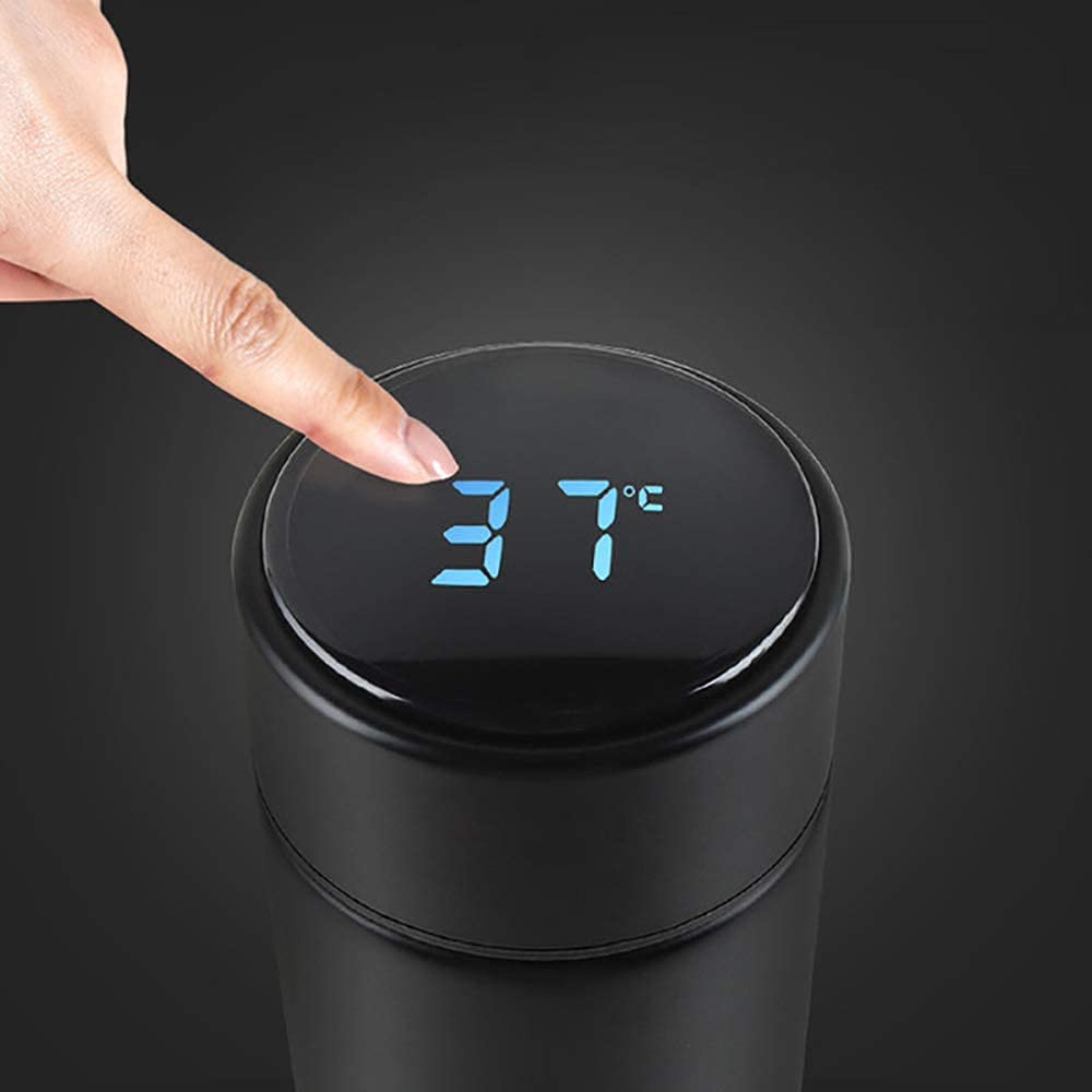 Water Bottle, Tea Infuser Thermoses, Travel Mug with Smart LCD Touch Screen, Keep Hot Or Cold, Car Portable Coffee Vacuum Cup, Anti-collision, Leak-proof, 18oz, Black, RXZER23