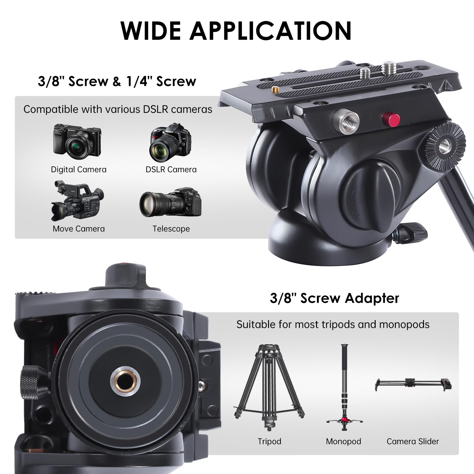 miliboo Heavy Duty Tripod for Camera,Video Tripod with Fluid Head,Aluminum Heavy Duty Tripod for Camera,Maxload 22lbs with Mid-Level Spreader(MTT601A)