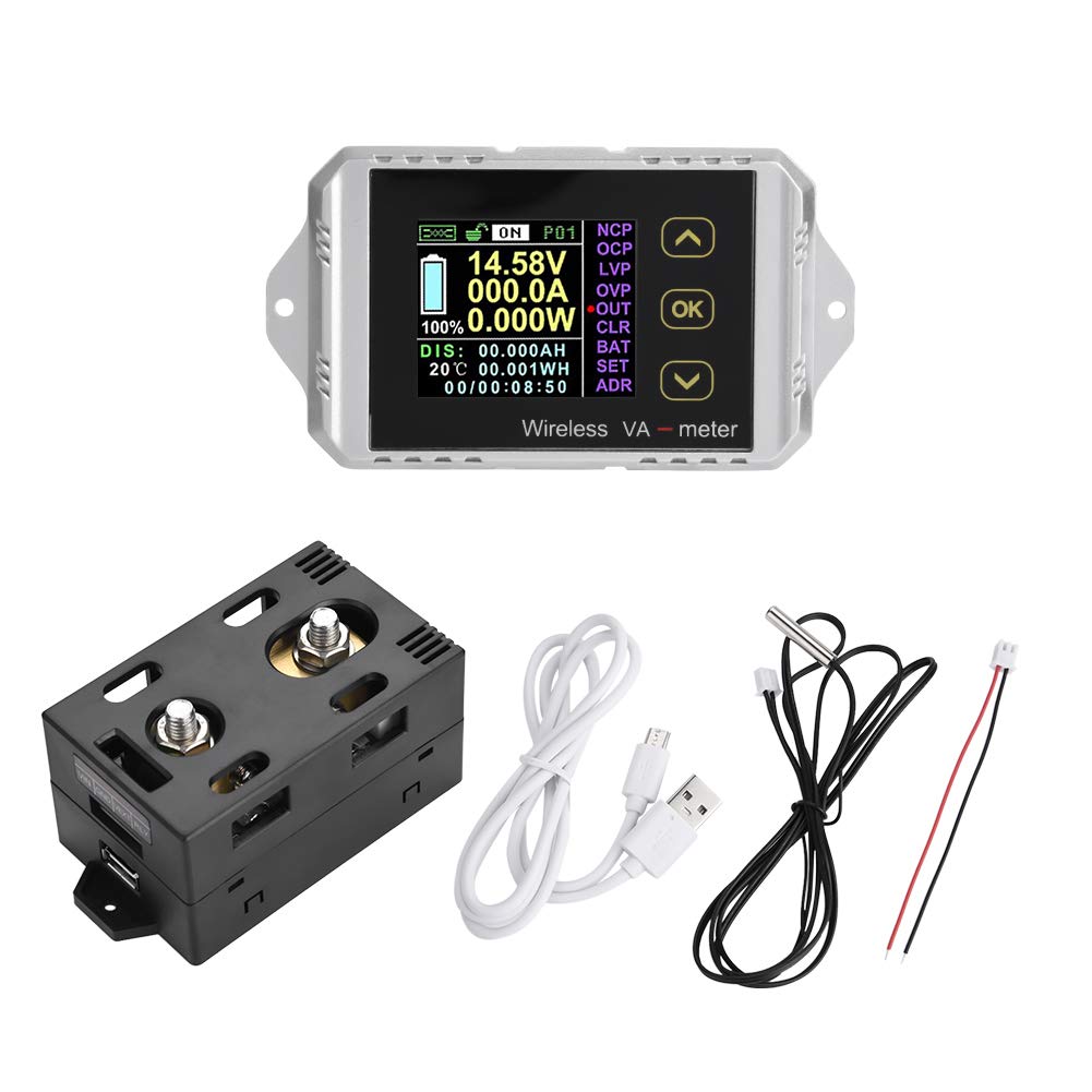 Multi-function DC Meter Wireless Voltmeter Digital Color LCD Screen DC Voltage Ammeter Power Meter Voltage Tester Watt Meter(VAT-1100)