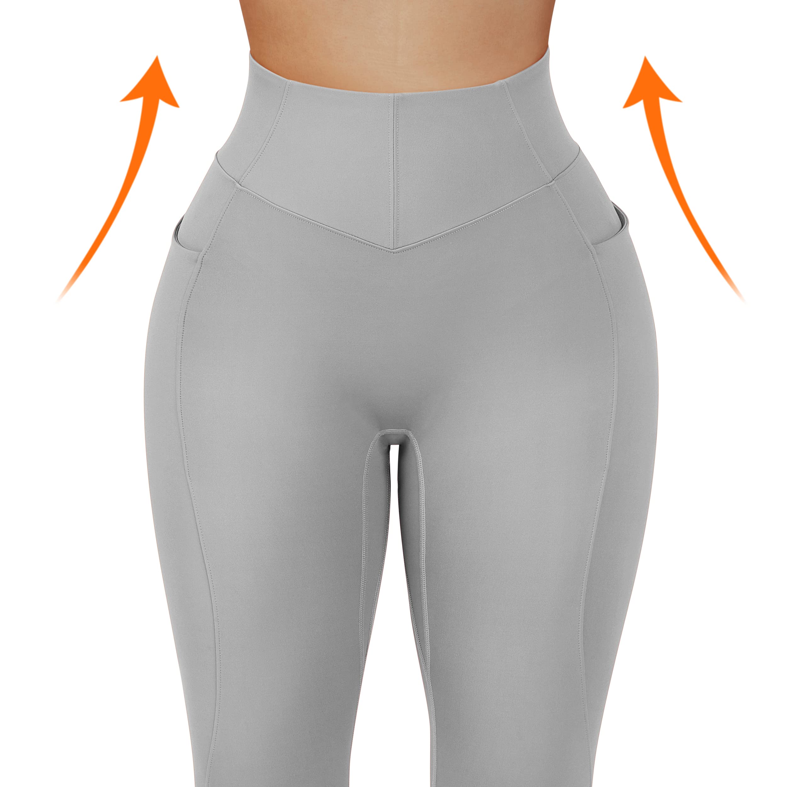 SUUKSESS Women Buttery Soft Tummy Control Leggings with Pockets No Front Seam Workout Yoga Pants (Light Grey, M)
