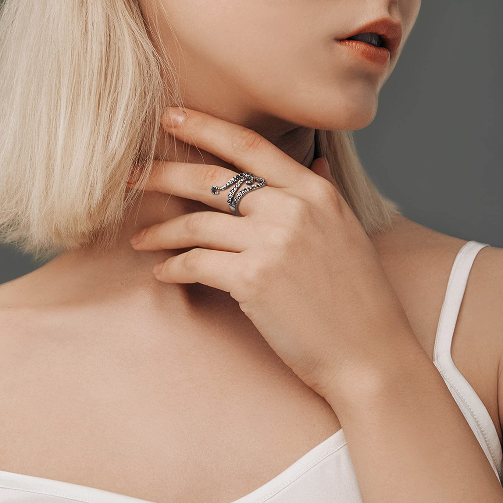 SILVERCUTE Silver Octopus Ring Personalized Punk Tentacle Band Statement Animal Ring Kraken Ring Pirate Rings for Men Women
