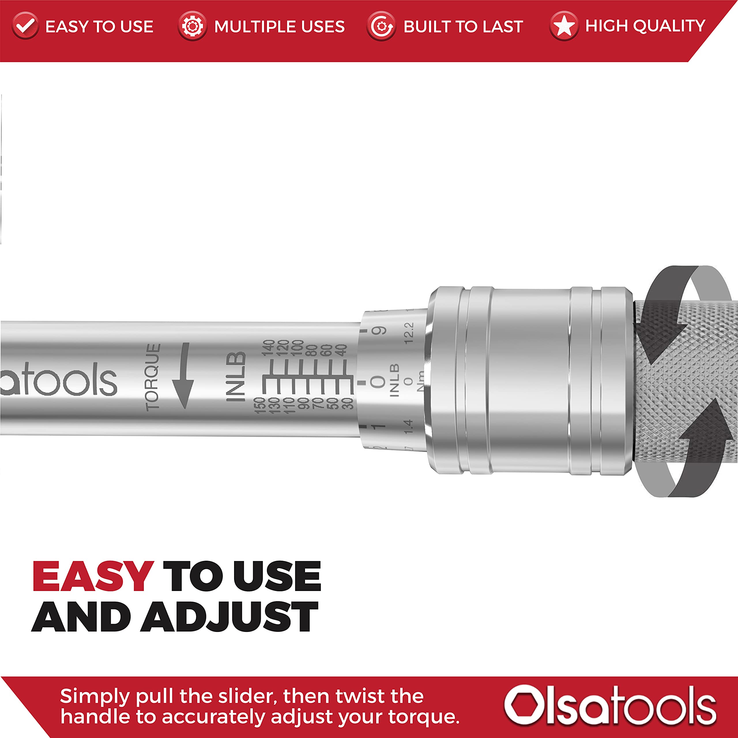 Olsa Tools Click Torque Wrench, 1/4-Inch Drive (30-150 in-lb Torque Range) | Premium Precision Ratcheting Adjustable Torque Wrench | Professional Grade