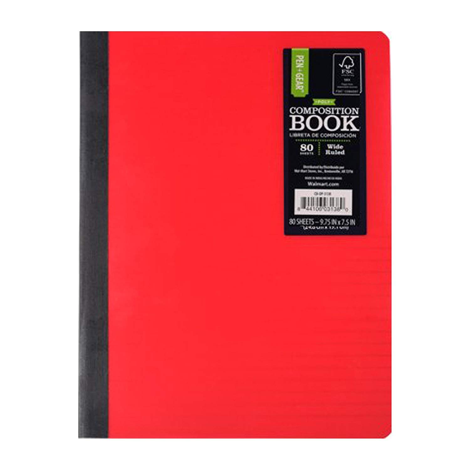Pen + Gear 5 Pack Composition Notebook, 9-3/4" x 7-1/2" Classic Colors Set: Black, Green, Yellow, Blue, Red (Wide Ruled 100 Pages, Multicolor)
