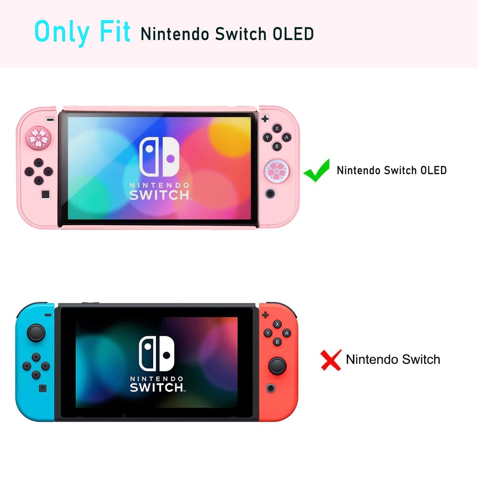 Switch OLED Case Dockable Flip Shell Protective Cover for Nintendo Switch OLED 2021 Console and Joy-Con Controller with Screen Protector & 2 Thumb Grip Caps, Pink