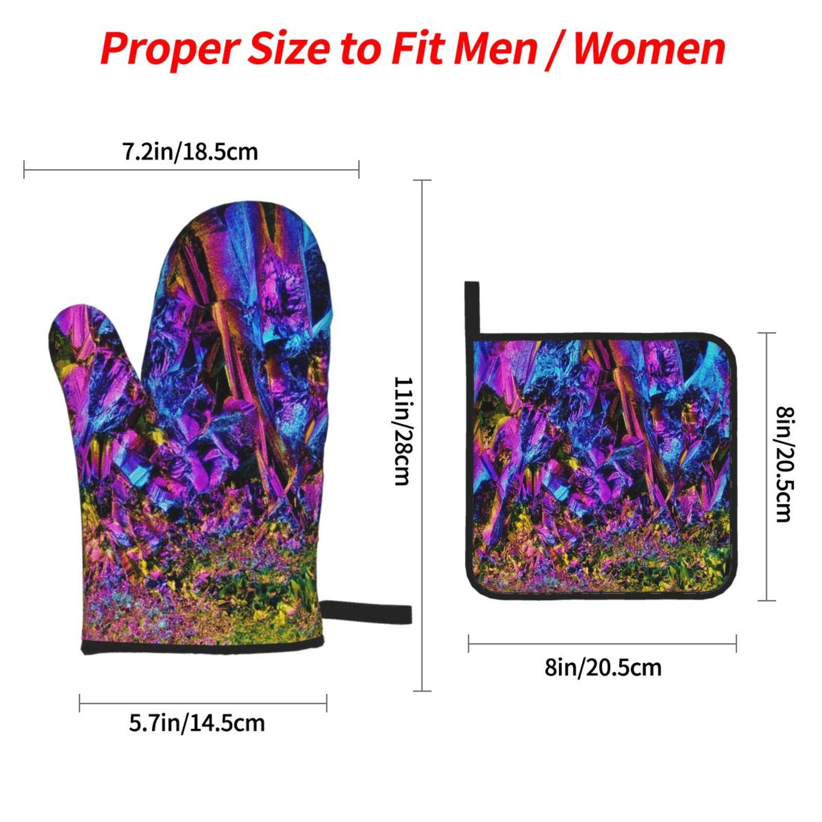 Rainbow Titanium Glass Oven Mitts and Pot Holders Set Heat Resistant Non-Slip Kitchen Gloves Washable Microwave Gloves with Soft Cotton Lining for Cooking Baking Grilling Barbecue