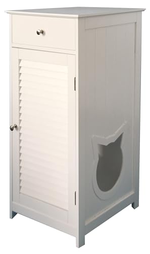 Penn-Plax Cat Walk Furniture: Contemporary Home Cat Litter Enclosure - Storage Drawer, Inner Shelf, and Shutter Style Door - White