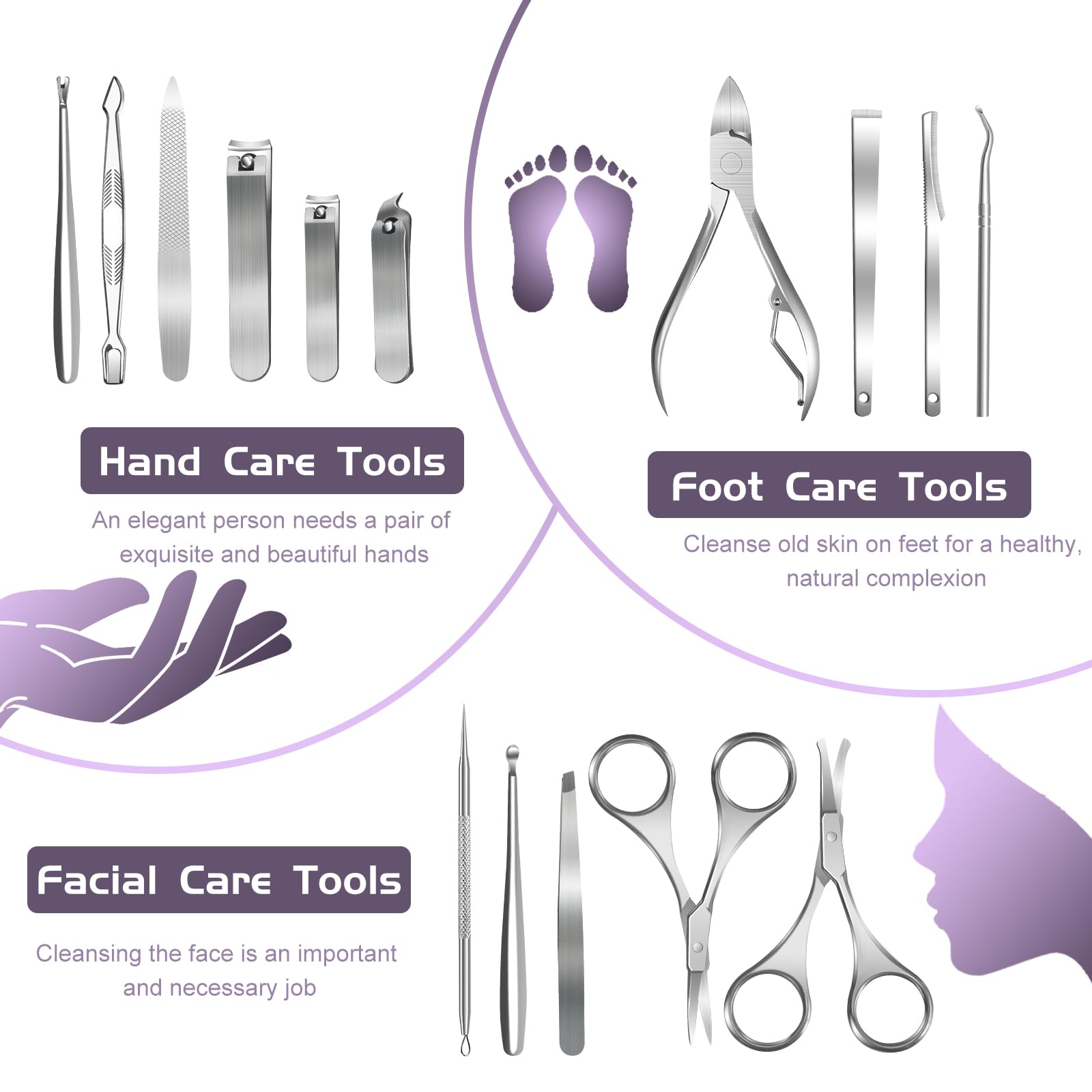 Manicure Set 15 in 1 Stainless Steel Nail Clippers Set, Nail Manicure Kit,Toenail Clippers,Pedicure Kit,Pedicure Tools,Suitable for Travel Manicure Tools,Nail Care Kit
