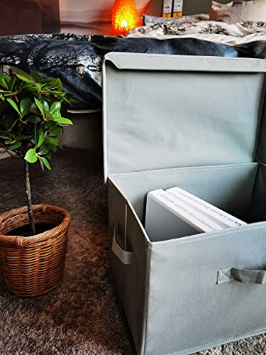 Sebadaci Storage Bins Cubes Baskets with Lids Handles Stackable Collapsible Storage Bins Baskets for Shelves, Organizing, Office Organizer, 3-pack Fabric Storage Cubes Living Room Closet, Gray, Large