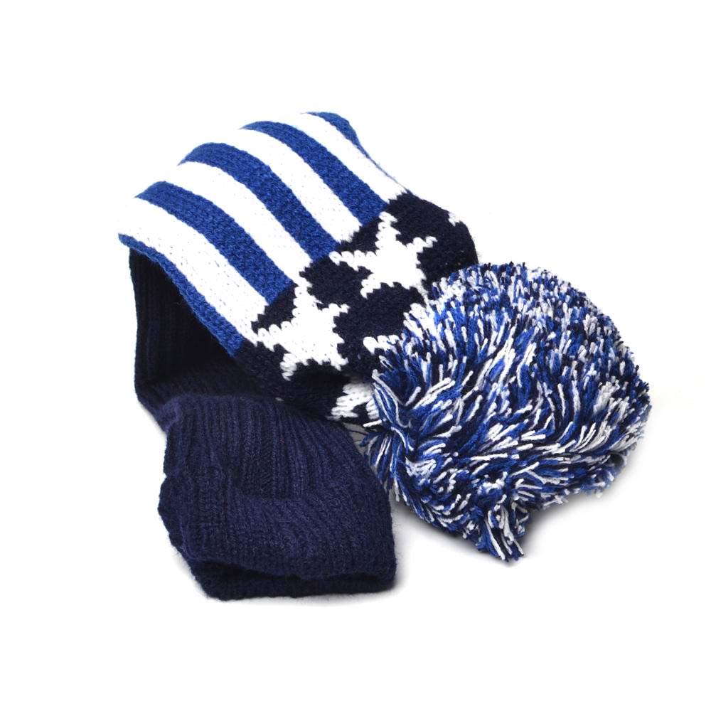 PLUSKER Golf Head Covers Blue for Driver and Fairway Woods Club with Long Neck Pom Pom Sock Knitted Proector 3Pcs/Set Golf Headcovers for Male/Female Golfers