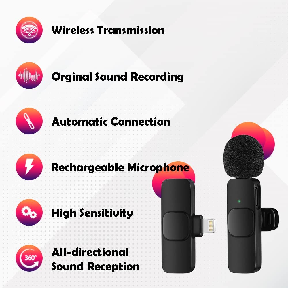 Microphone for iPhone - Mini Microphone - Clip-on Microphones - Wireless Lavalier Microphone for iPhone iPad Plug-Play Microphone Video Recording, Live Stream, YouTube, TikTok (2 Pack) (FOR IPHONE)