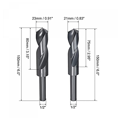 uxcell Reduced Shank Drill Bit 21mm & 23mm HSS 6542 Black Oxide with 1/2" Straight Shank