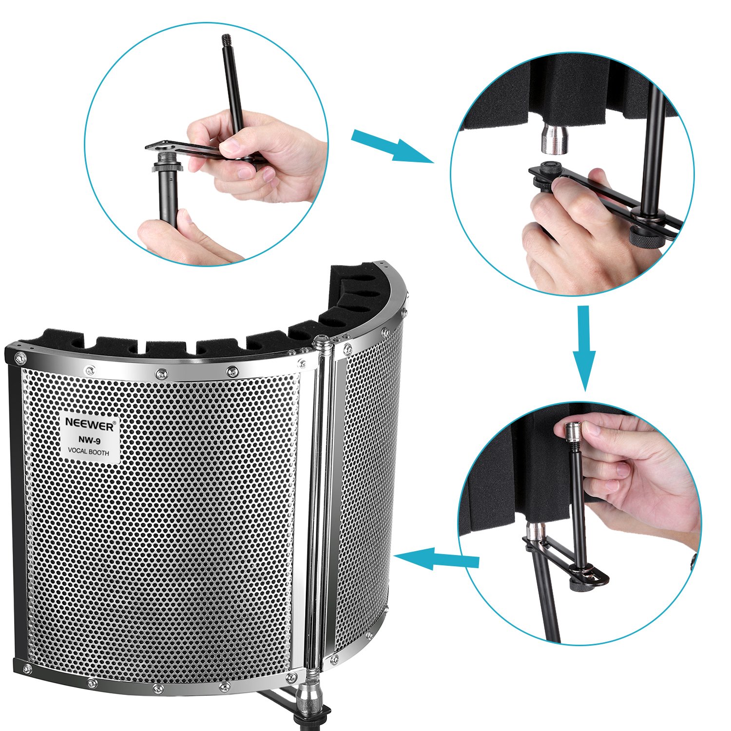 Neewer Portable Foldable Adjustable Microphone Voice Isolation Board Aluminum Microphone Shield with High Density Foam, Non-slip Feet (NW-9)