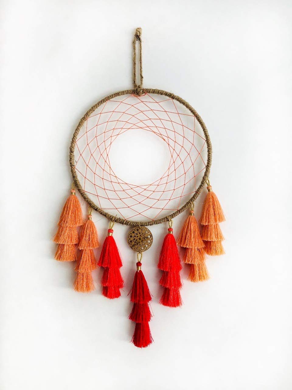 Now Is Now Boho Fall Autumn Rustic Urban Vibrant Wall Decor Amber Tassels Web Dream Catcher Hanging Height 23.6 in (60 cms),