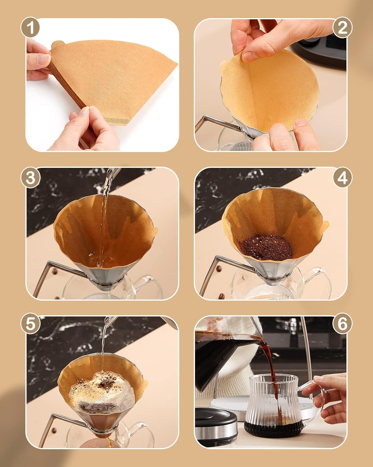 Maestri House Cone Coffee Filters 8-12 Cup, 100 Count Natural Unbleached Coffee Paper Filters #4, Tabbed Cone Coffee Filter for Coffee Maker & Brewer, Biodegradable, Environmentally Friendly, Brown