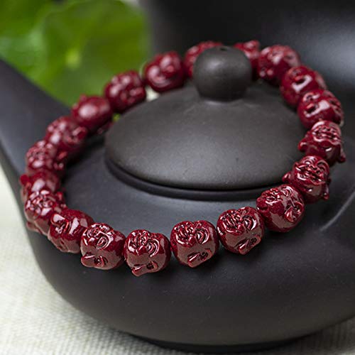 UTHTY Natural Cinnabar Bracelet Feng Shui Wealth Cinnabar Bracelet Natural Cinnabar Laughing Buddha Head Beads Bracelet Stretchy Bangle Amulet Attracts Money Luck Ward Off Evil Spirits