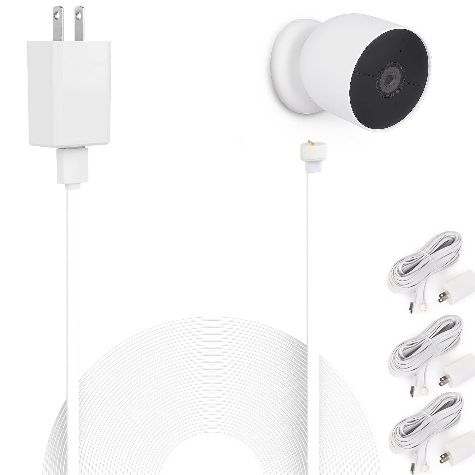 UYODM Power Cable Compatible with Google Nest Cam Outdoor or Indoor, Battery - 32.8ft/10m Weatherproof Charging Cable Power Your Nest Cam (Battery) Continuously(3Pack-White)