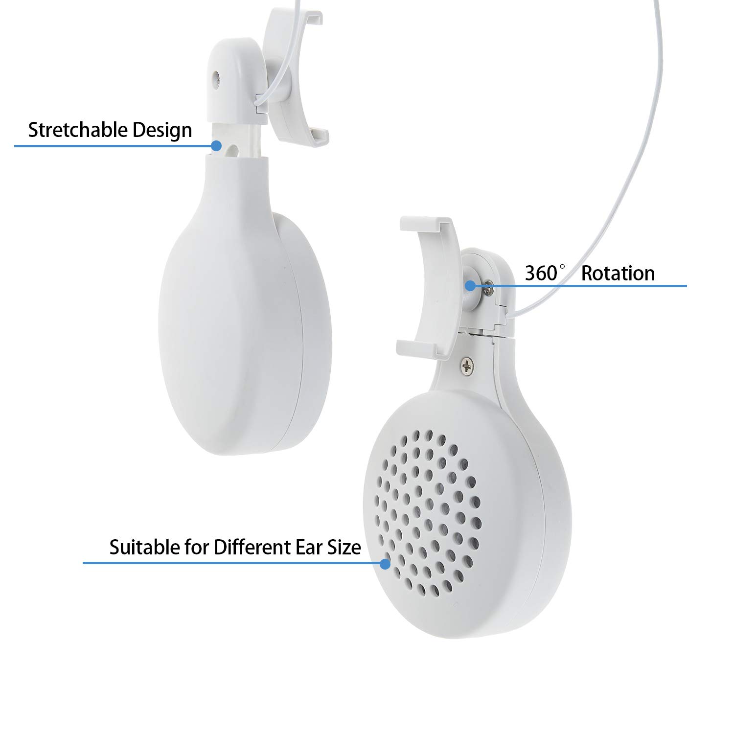 Orzero On-Ear Earbuds Compatible for Quest 2 Elite Strap (Not Fits for Original Flexible Headstrap), Gaming Headphones Rotate 360 Degrees - White