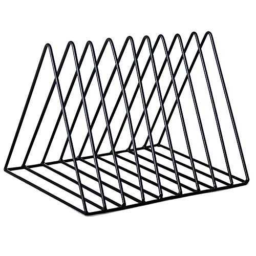 Magazine Rack Book Record Holder, Desktop Iron Storage Rack Bookshelf Multifunction Triangle File Organizer Decor Home Office (Black)