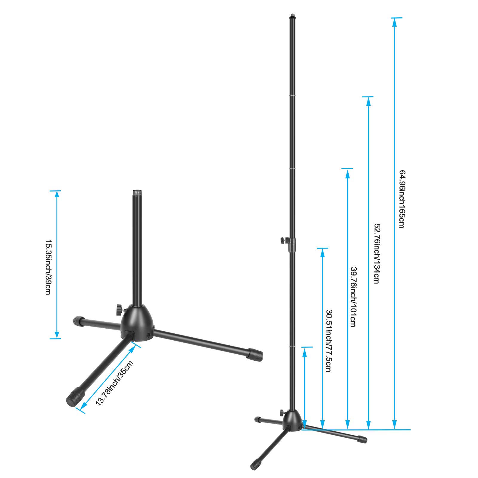 Microphone Stand, AGPTEK Condenser Microphone Stand with Non-Slip Feet, Adjustable Height & Foldable Design, 33.46-68.9 inches, Suitable for Supporting Acoustic Isolation Shield in Studio (Black)