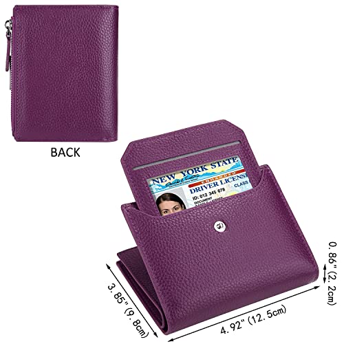 UTO Genuine Leather Wallet for Women Bifold Snap Money Coins Organizer Purse with Detachable Card Case Holder