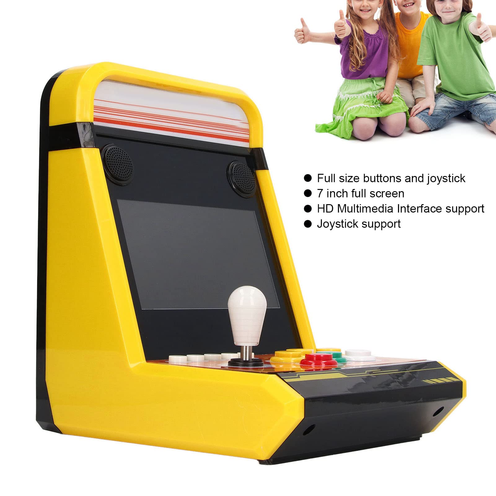 US Plug 100-240V WearResistant Portable Joystick Controller Game Machine Mini 7 Inch Rocker Arcade Game Machine for Home Use (Yellow)