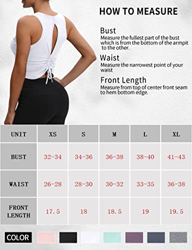 VOOVEEYA Ruched Workout Tops for Women Open Back - Going out Crop Tops Backless Yoga Tops Tie Back(White-L)