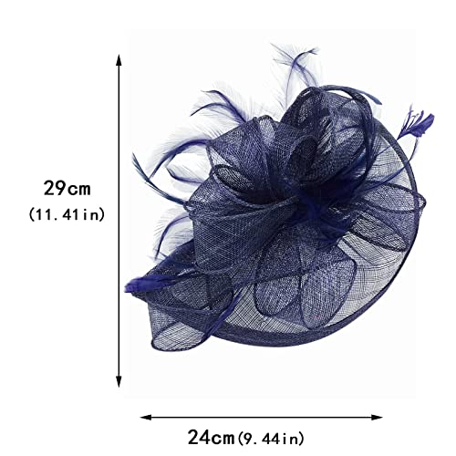 Women's Fascinators Hat For Women Wedding Flower Cocktail Mesh Feathers Hair Clip Tea Party Headband, Blue, One Size, 2