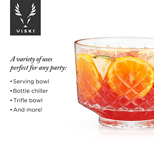 Viski Admiral Crystal Punch Bowl - Vintage Style Glass Punch Bowl for Parties - Serveware for Cocktails, Dishwasher Safe 2.5 Gallons 320oz Set of 1.