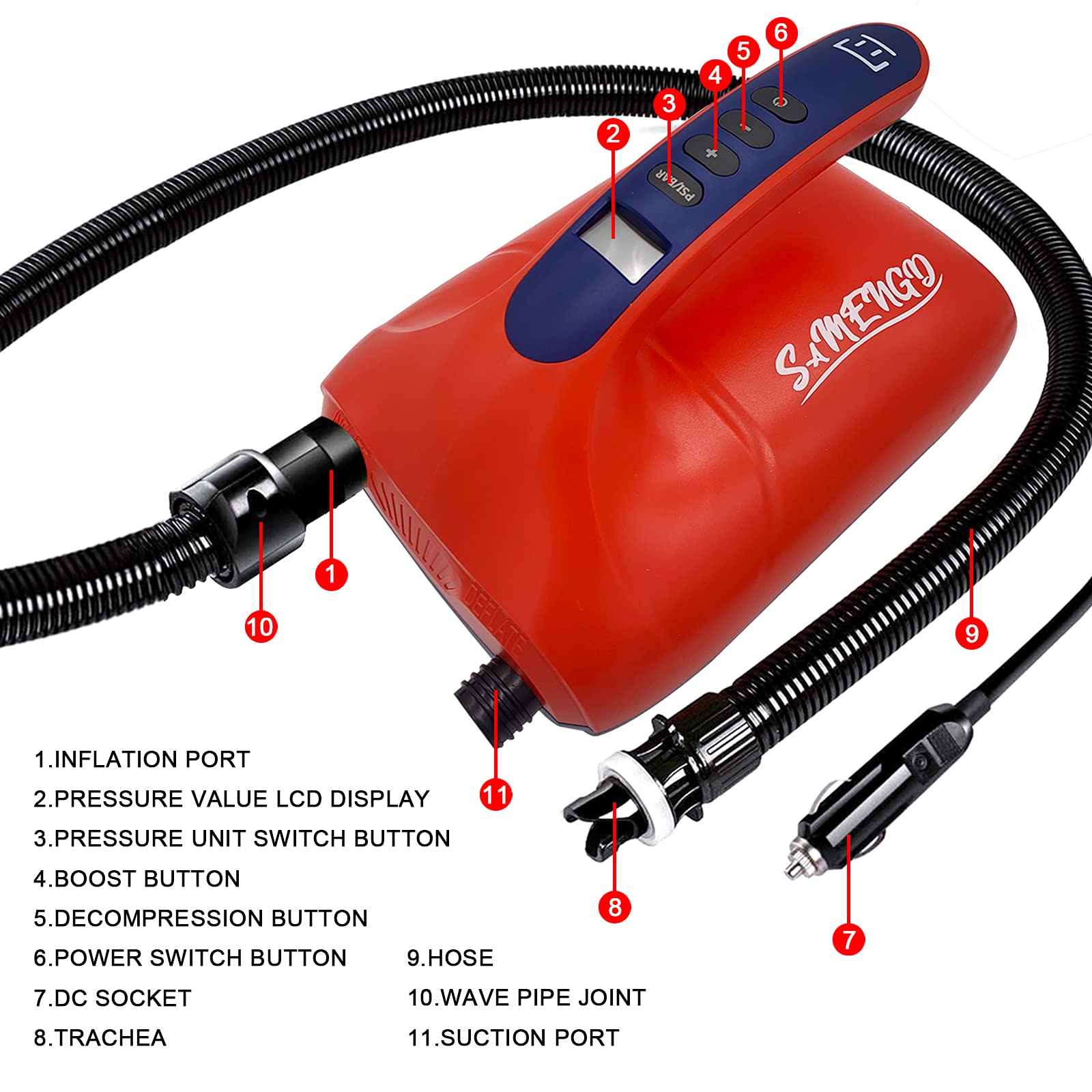 Rechargeable Electric SUP Paddle Board Pump - 16PSI Rechargeable SUP Pump 12V Stand Up Paddle Board Electric Pump Inflator/Deflator - Portable Air Compressor for SUP, Boat, Pool Inflatables