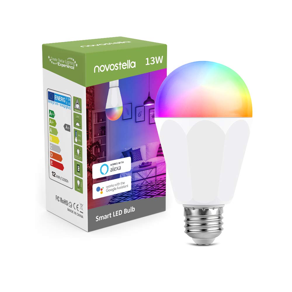 NOVOSTELLA 13W 1300LM Smart LED Light Bulbs, WiFi RGBCW 2700K-6500K Dimmable Multicolor Bulb, A19 E26, 120W Equivalent Color Changing Bulb, No Hub Required, Compatible with Alexa 1Pcs